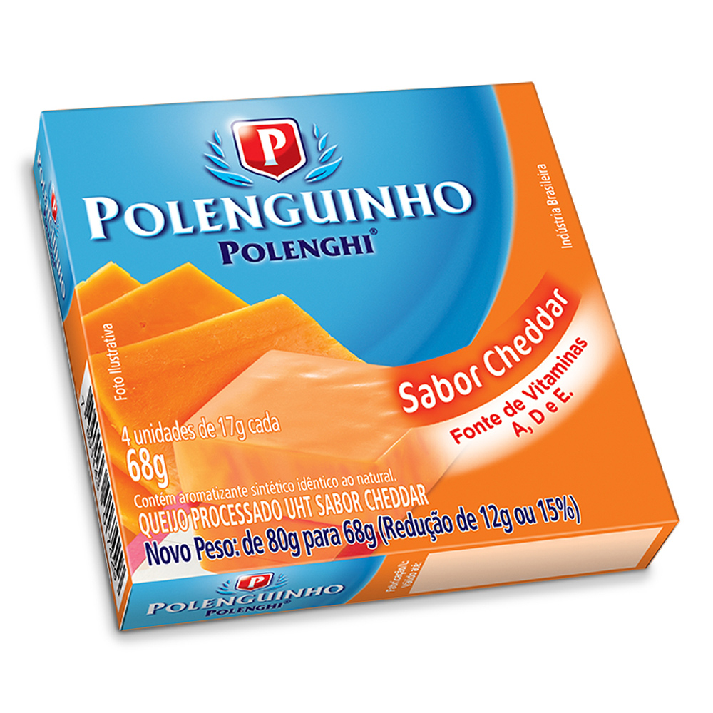 QUEIJO POLENGUINHO CHEDDAR - 68G (COM 4 UN.) | Villa Lourdes